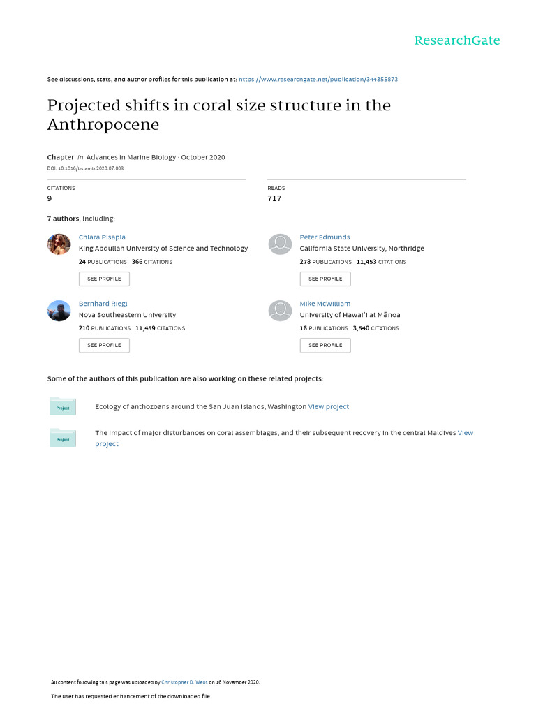 2020, Pisapia - Projected Shifs in Coral Size Structure in The ...