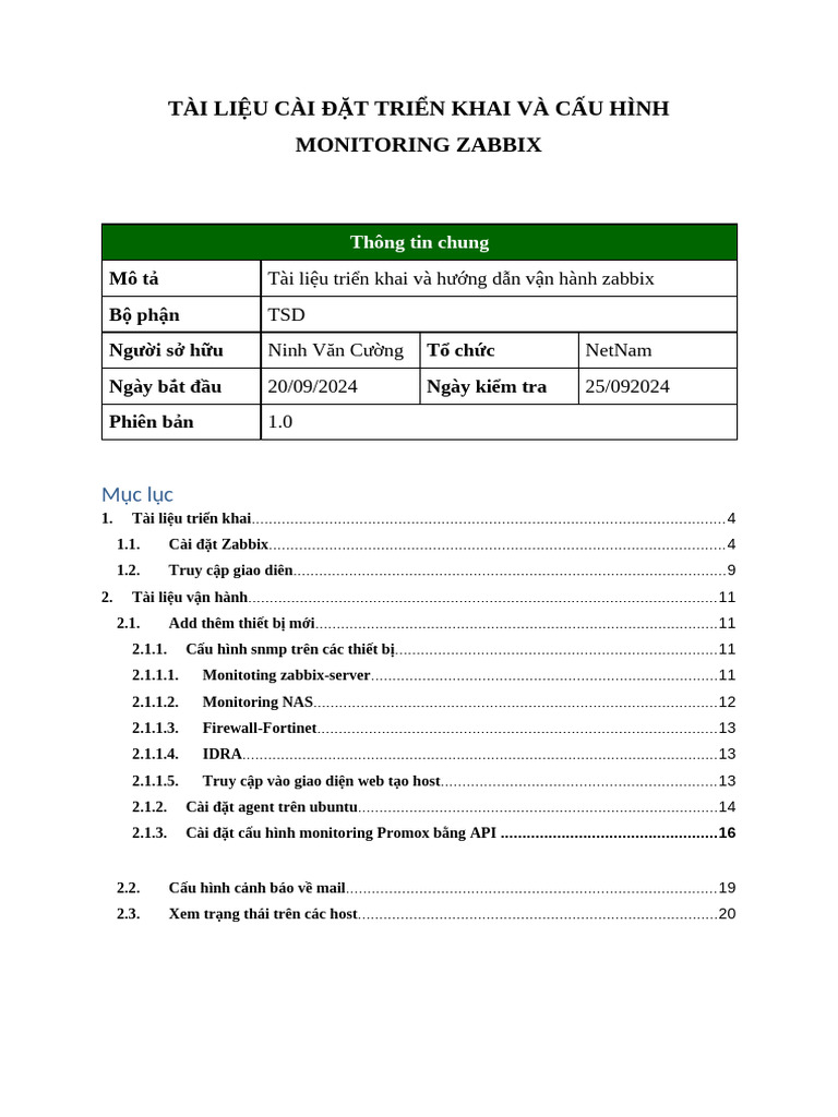 Tài liệu triển Khai Monitoring Zabbix | PDF