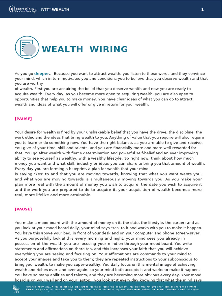 RTT® WEALTH WIRING_script | PDF | Wealth | Mind