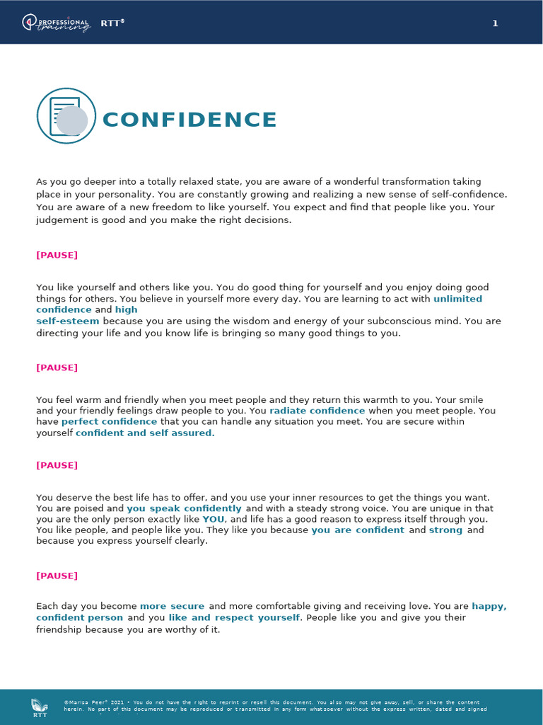 RTT® Confidence_script_PROOF | PDF | Behavioural Sciences | Psychology