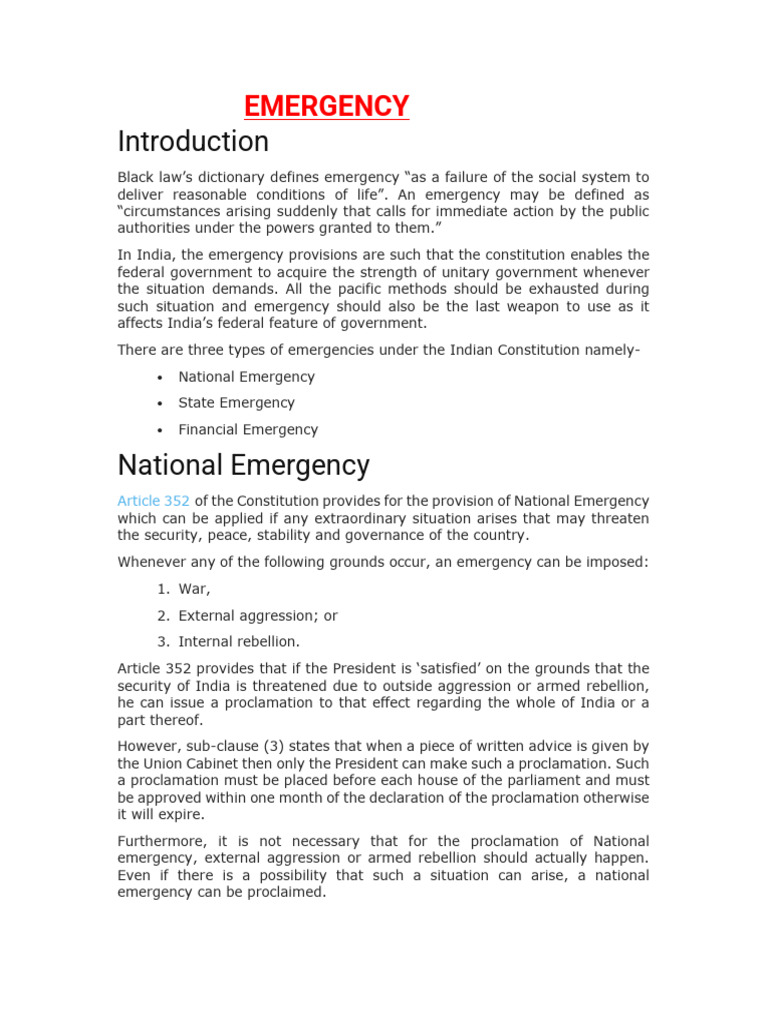 EMERGENCY | PDF | State Of Emergency | Separation Of Powers