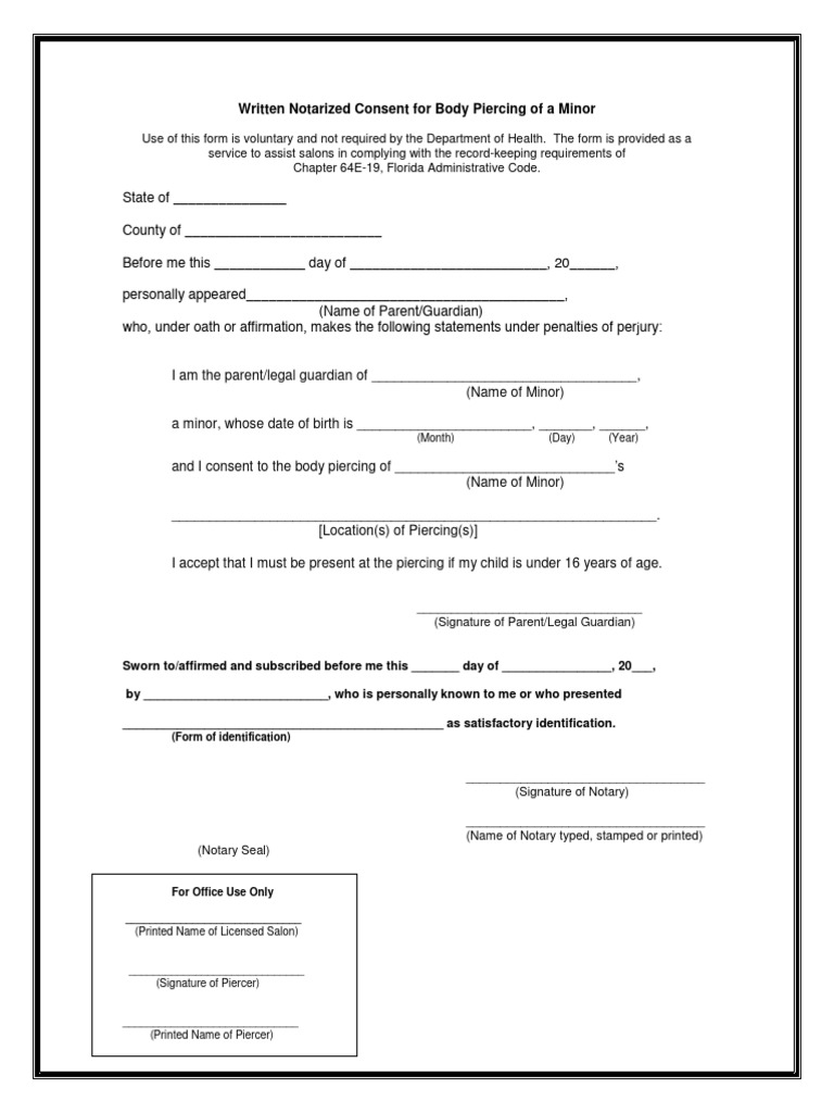 60b1193070397e57657f8261_Piercing Minor Consent Form | PDF | Notary ...