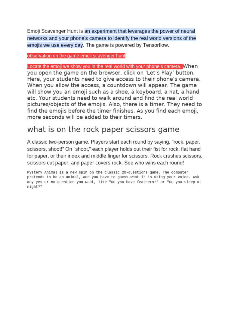 Emoji Scavenger Hunt Gameplay Guide | PDF