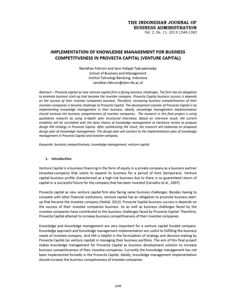 Knowledge Management for Venture Capital | PDF | Knowledge Management | Cognition