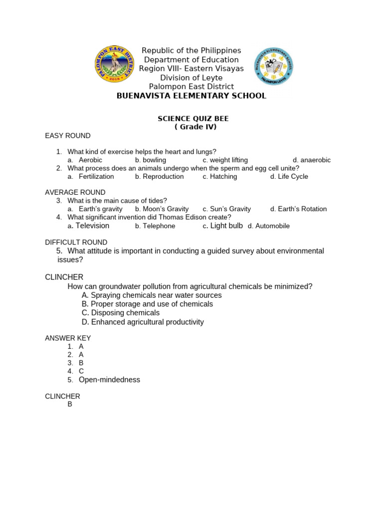 Grade IV Science Quiz Bee Questions | PDF