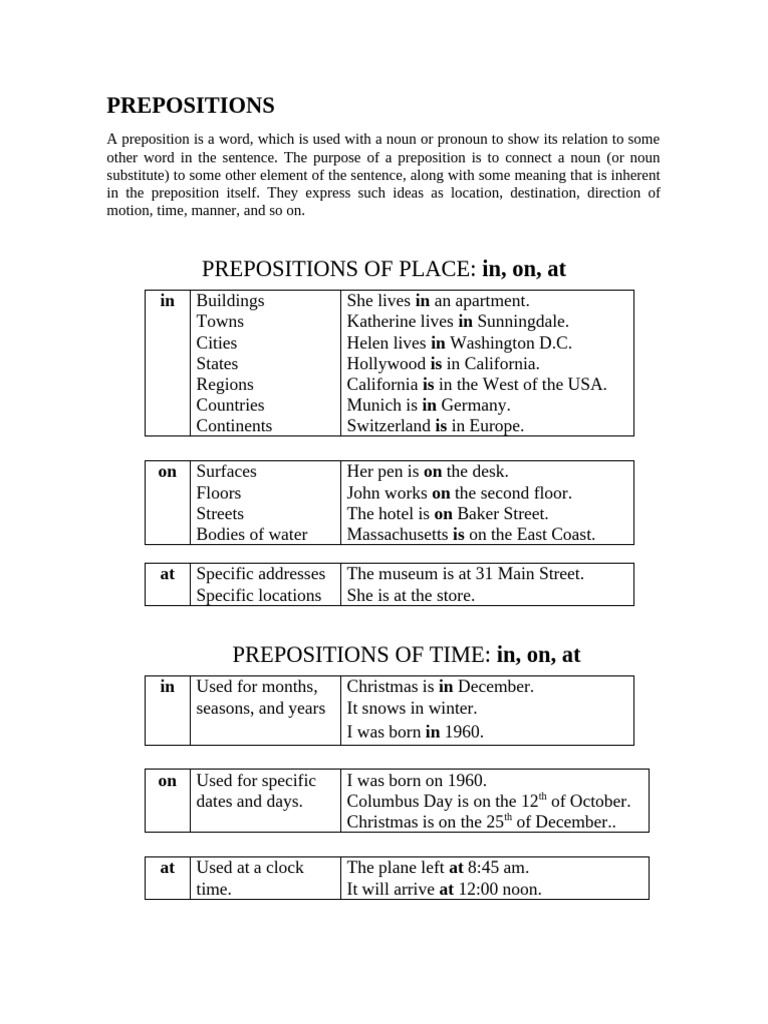 Understanding Prepositions and Their Use | PDF