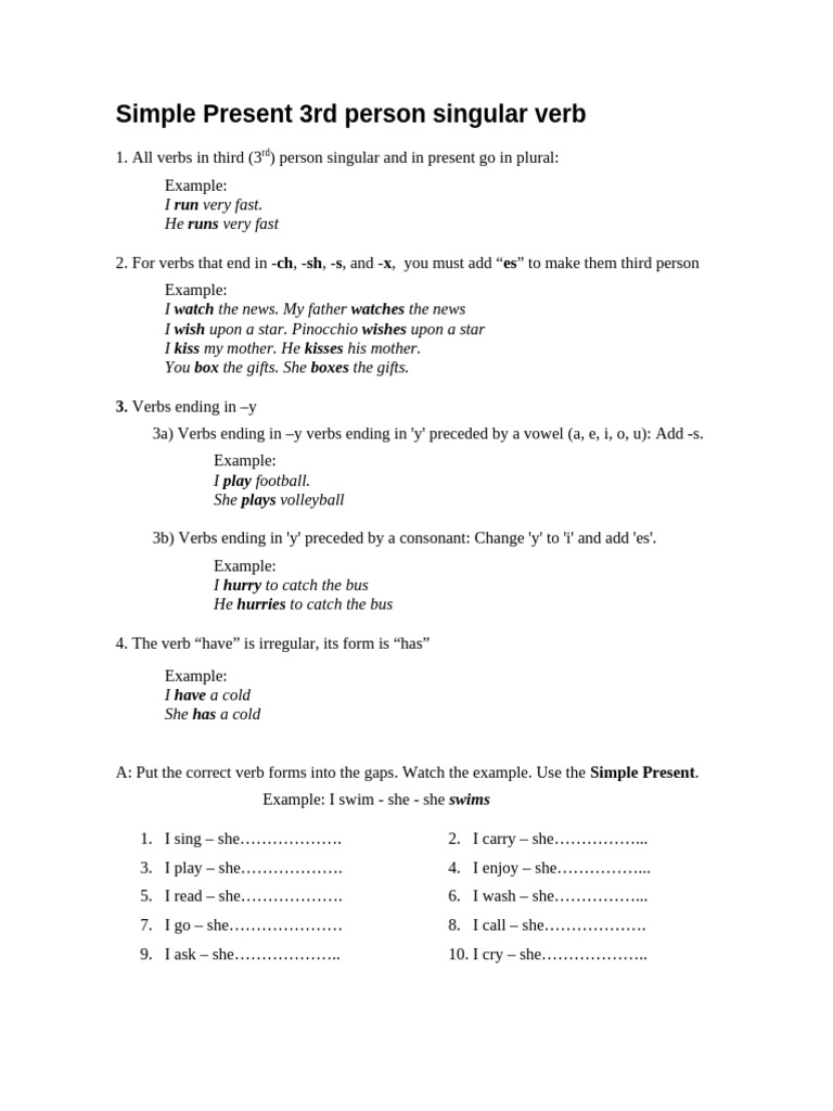 Course Language - English - Present Simple 3rd person singular verb ...