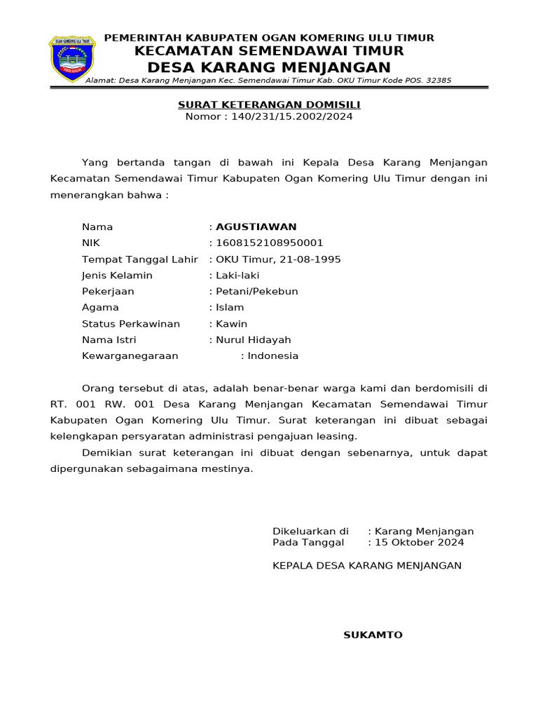 Surat Keterangan Domisili Sementara | PDF