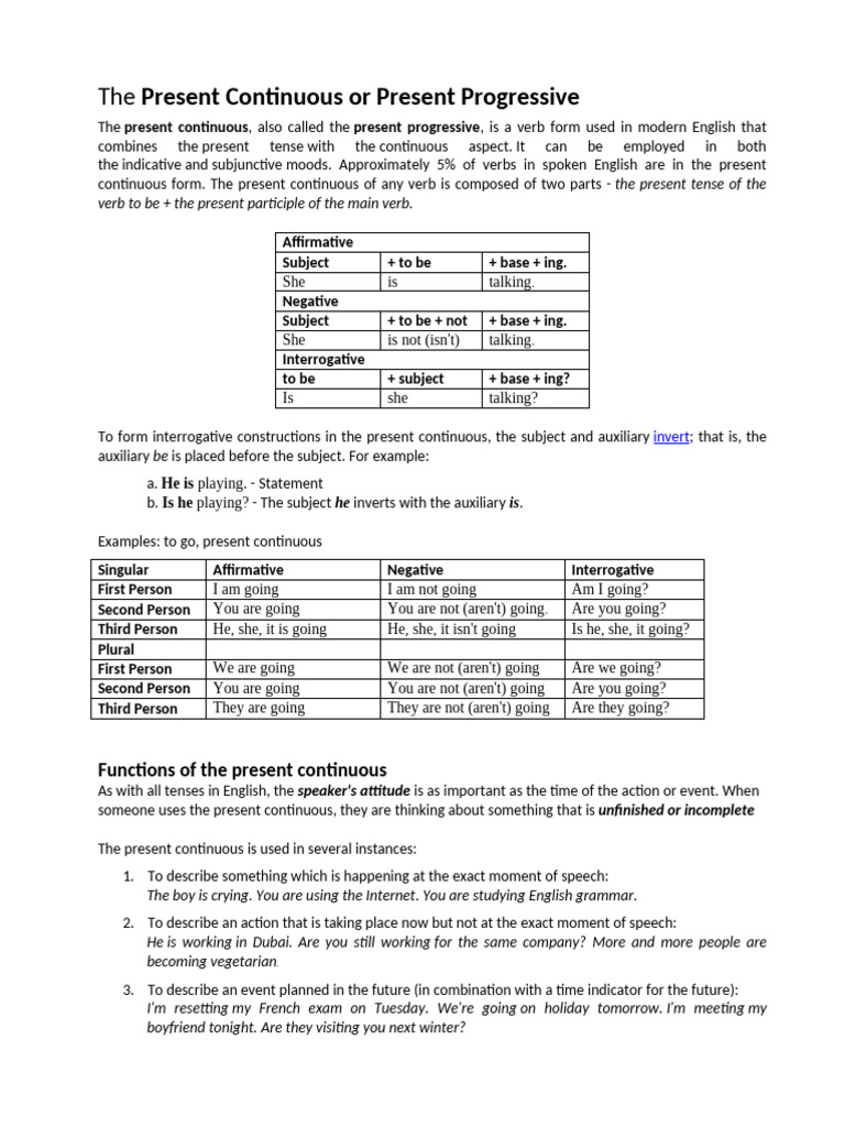 Course Language - English - Present Continuous or Progressive | PDF ...
