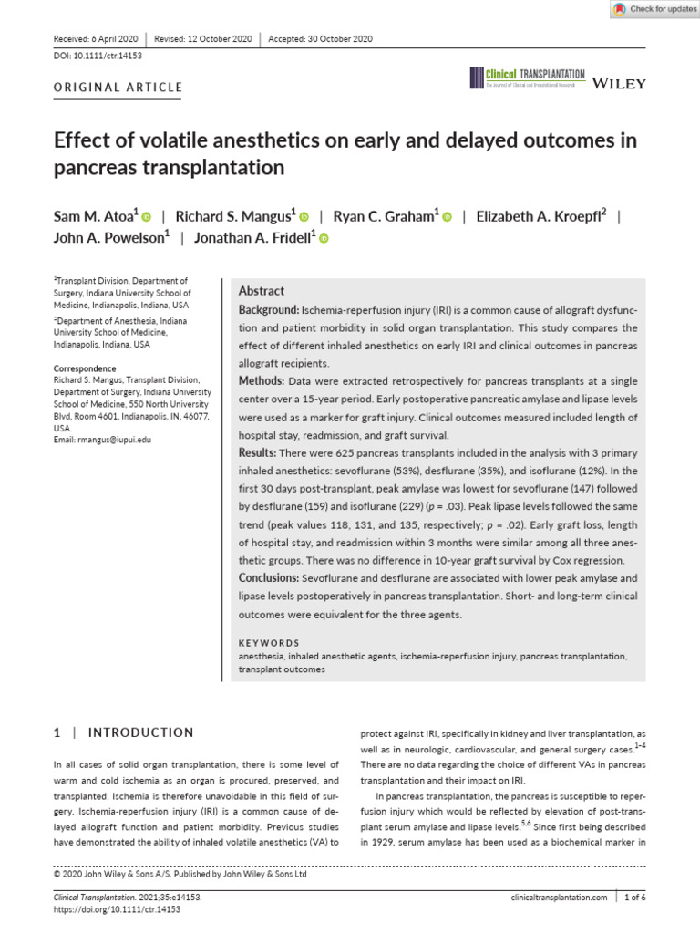 Clinical Transplantation - 2020 - Atoa - Effect of volatile anesthetics ...