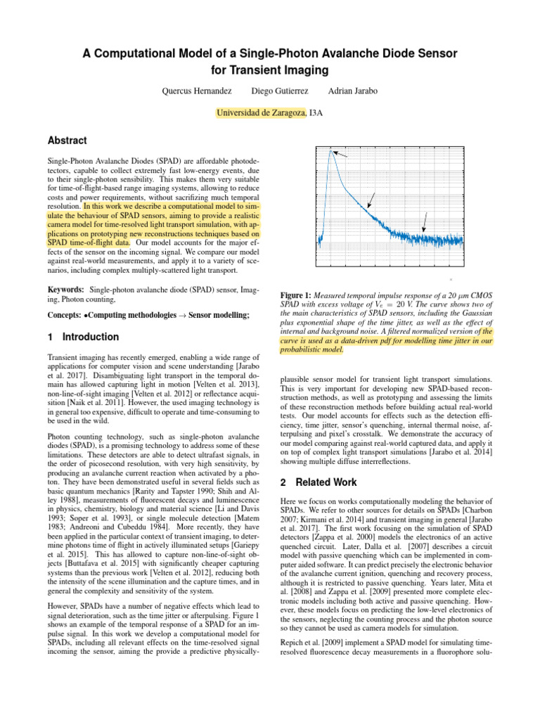 #2017 a Computational Model of a Single-Photon Avalanche Diode Sensor for Transient Imaging | PDF