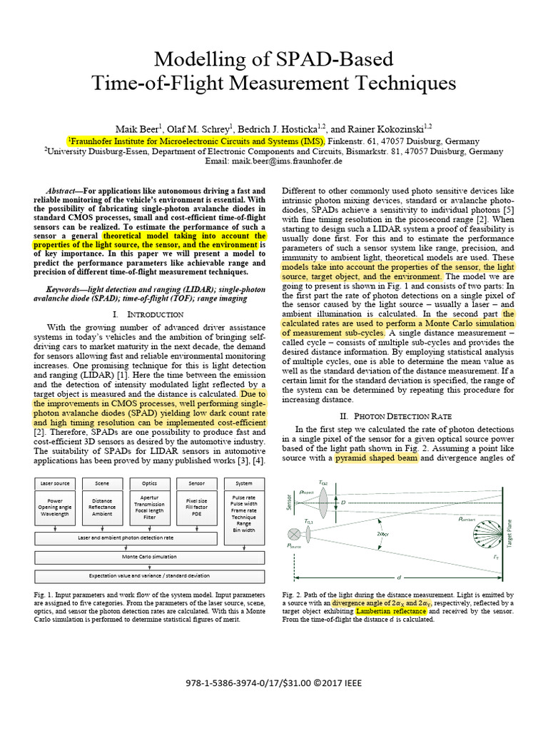 #2017 Modelling of SPAD-based Time-Of-flight Measurement Techniques ...