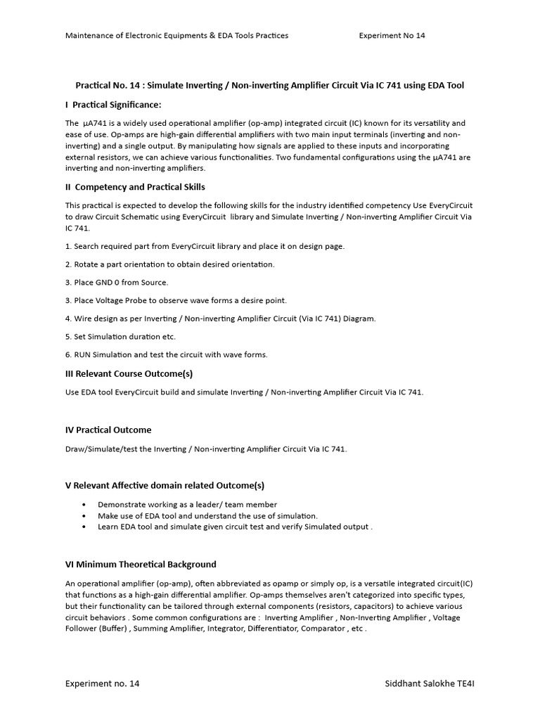 Practical No 14 Pdf Amplifier Operational Amplifier