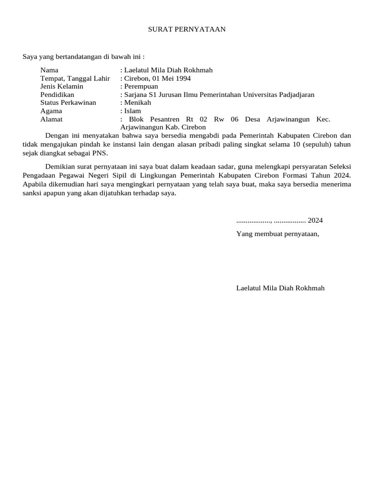 SURAT PERNYATAAN 1 | PDF