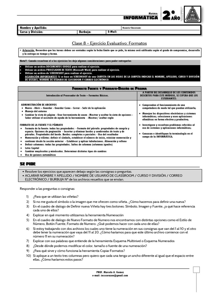 2 Pablo Andrini - C8 INFORM Ejercicio Evaluativo Formatos | PDF | Archivo de computadora ...