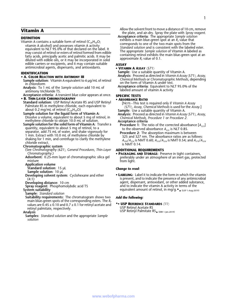 USP Retinol | PDF | Vitamin A | Chromatography