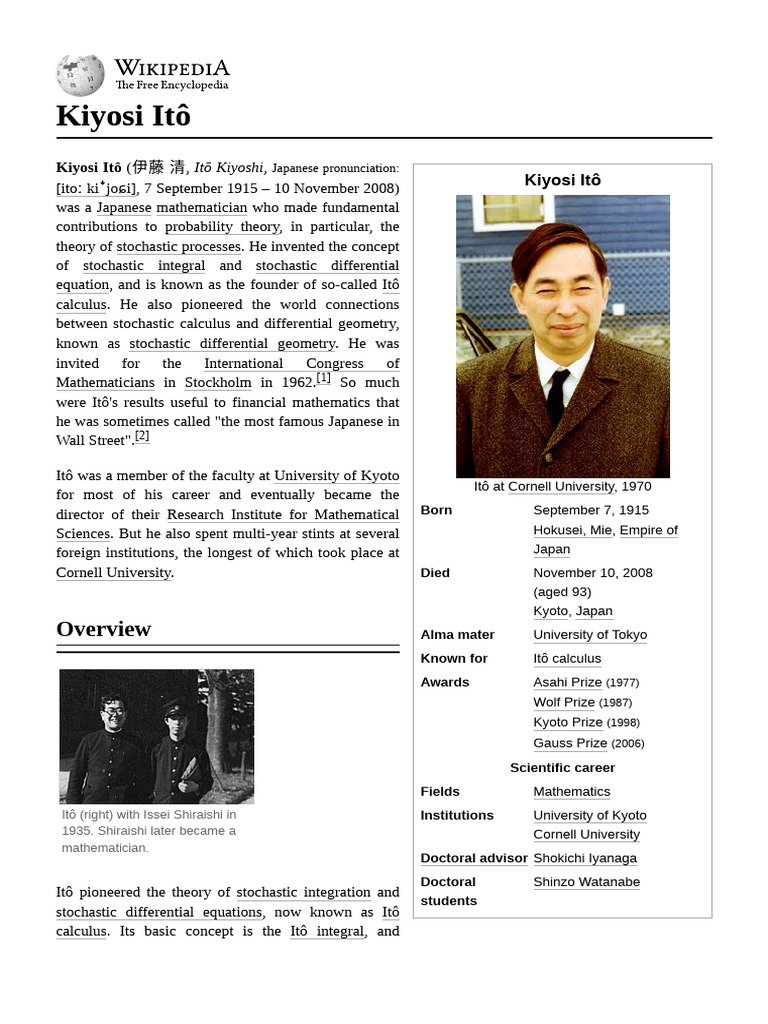 Kiyosi_Itô | PDF | Applied Mathematics | Mathematical Analysis