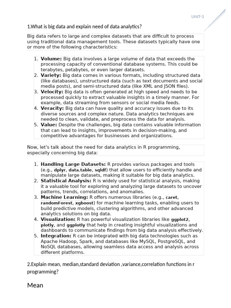 Data analytics using r unit-3 | PDF | Big Data | Data Data analytics using r unit-3 | PDF | Big Data | Data