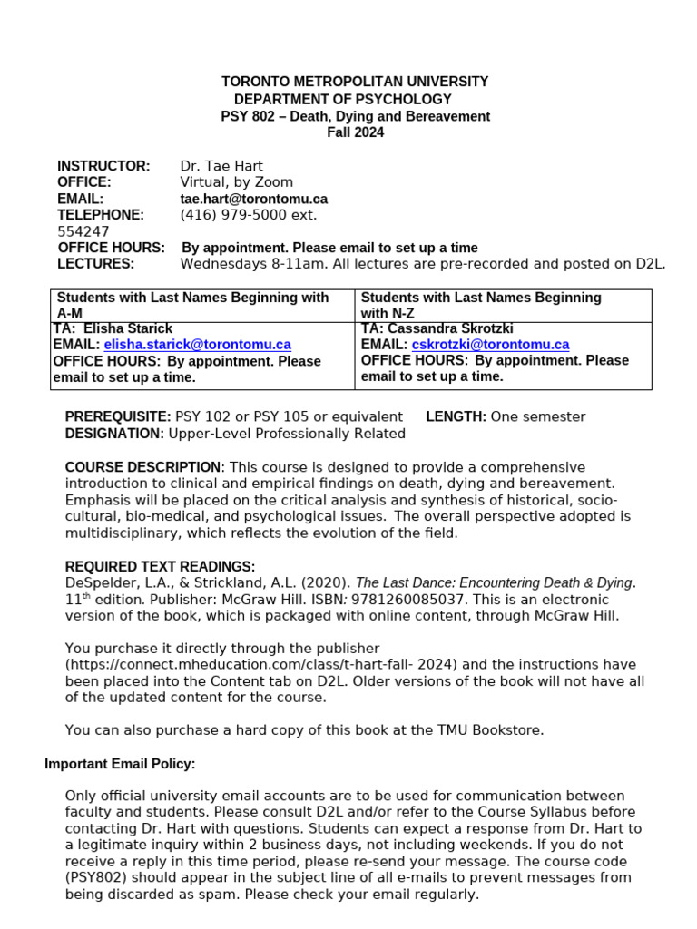 F2024 Course Outline - PSY 802 - 011 - Tae Hart | PDF | Turnitin | Plagiarism