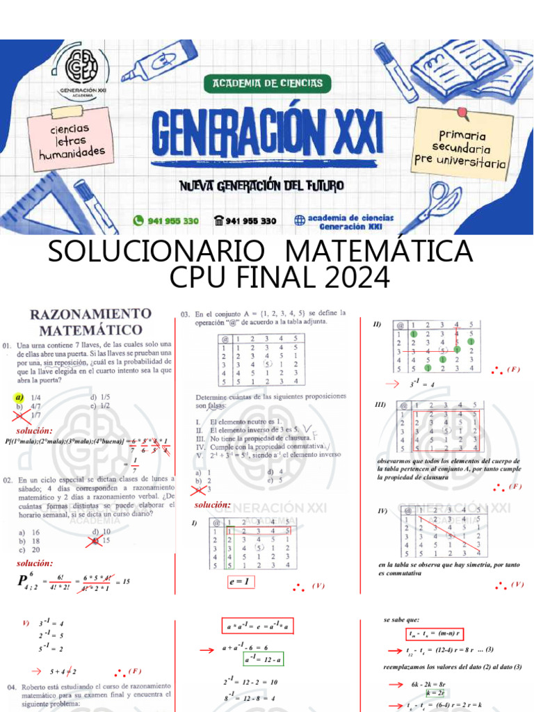 Solucionario Matematica CPU FINAL 2024-1 | PDF | Conceptos matemáticos | Objetos matemáticos