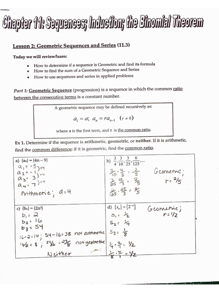 11.3 Geometric Sequences Notes FILLED OUT | PDF
