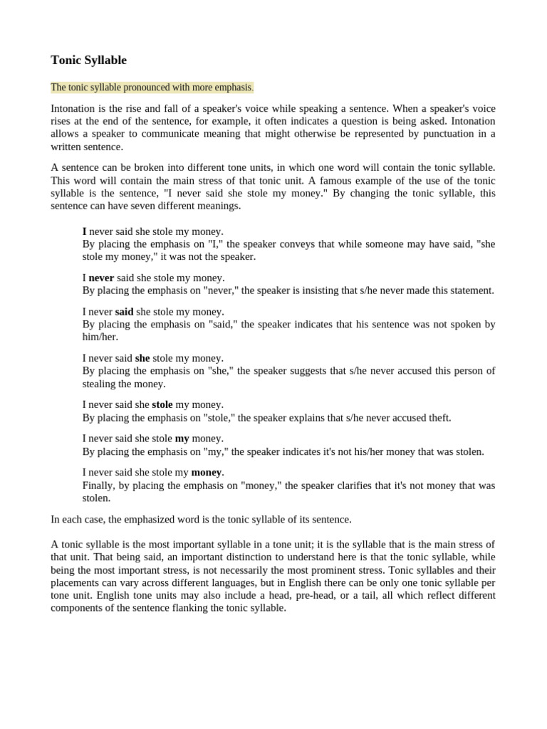 Course Language - English - Tonic Syllable | PDF