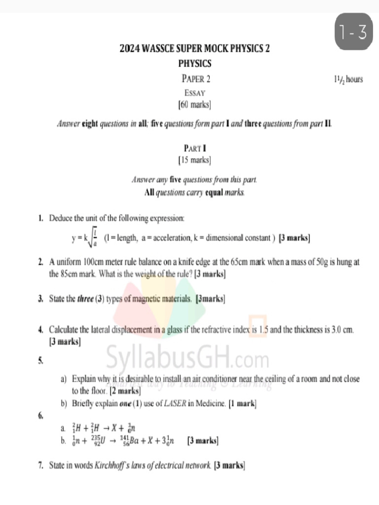 2024 WASSCE Mock Physics | PDF