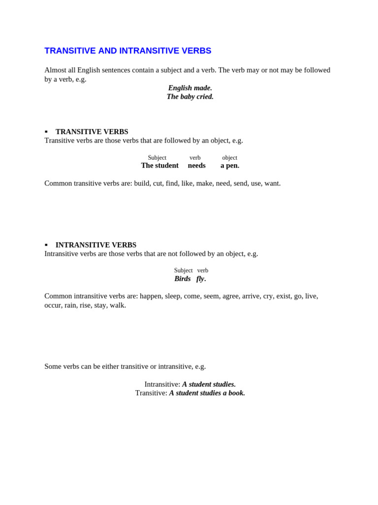 Course Language - English - Transitive Verbs | PDF