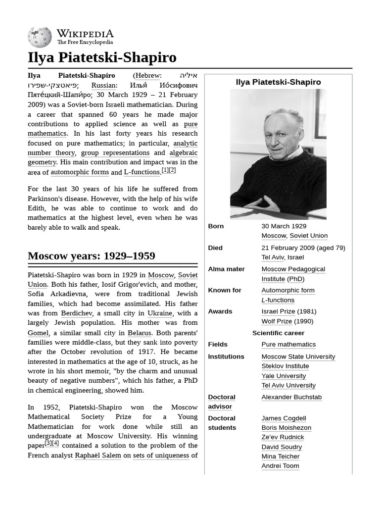 Ilya_Piatetski-Shapiro | PDF | Mathematics