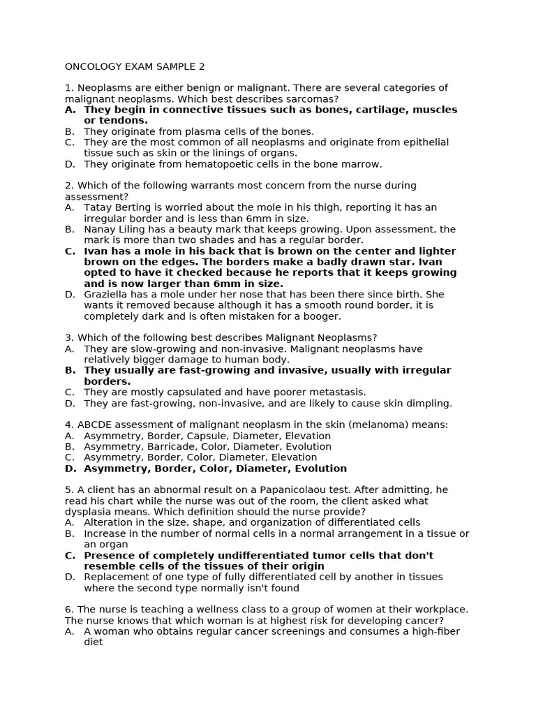 Oncology Exam Sample 2 | PDF | Metastasis | Cancer