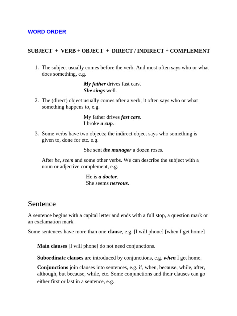 Understanding English Sentence Structure | PDF