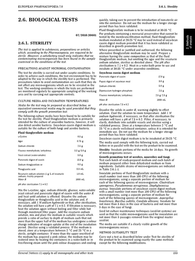 European Pharmacopoiea 2.6.1 - Sterility Test | PDF | Sterilization ...
