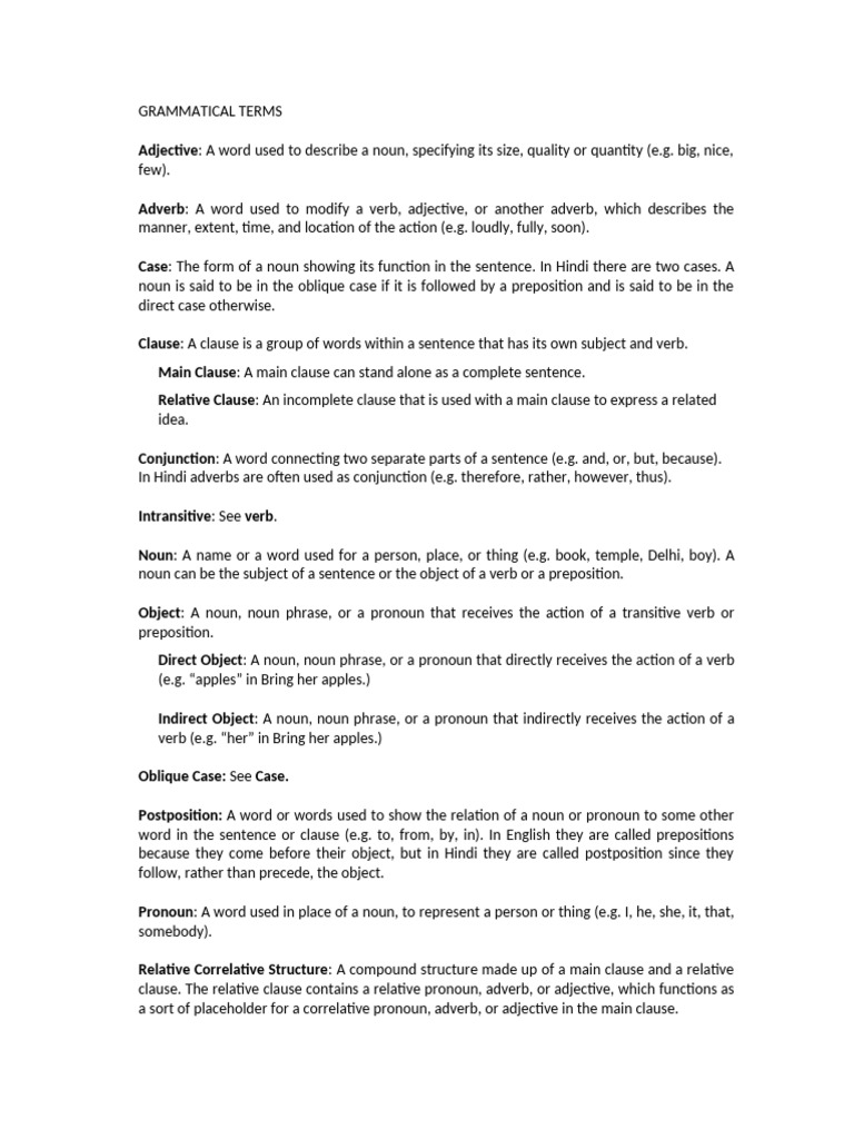 Course Language - Grammatical Terms | PDF | Verb | Adverb