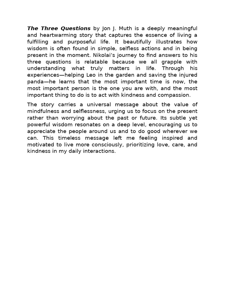 The Three Questions by Jon J. Muth | PDF