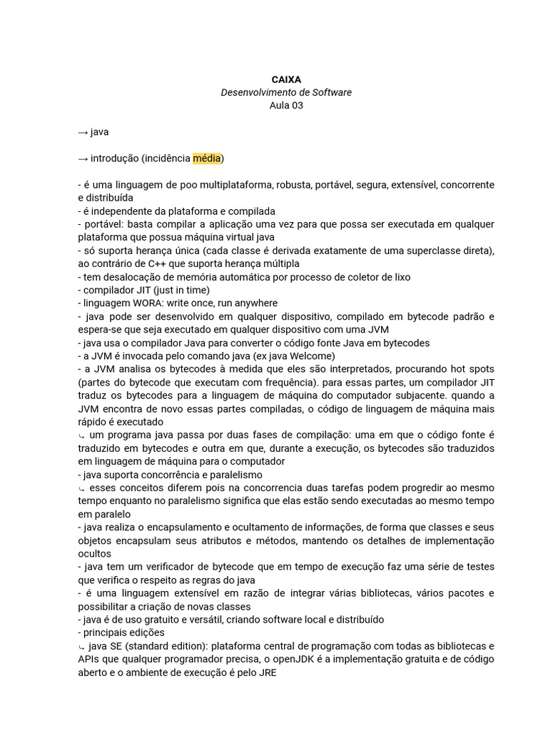 Aula 03 - resumo - Java | PDF | Thread (informática) | Classe ...