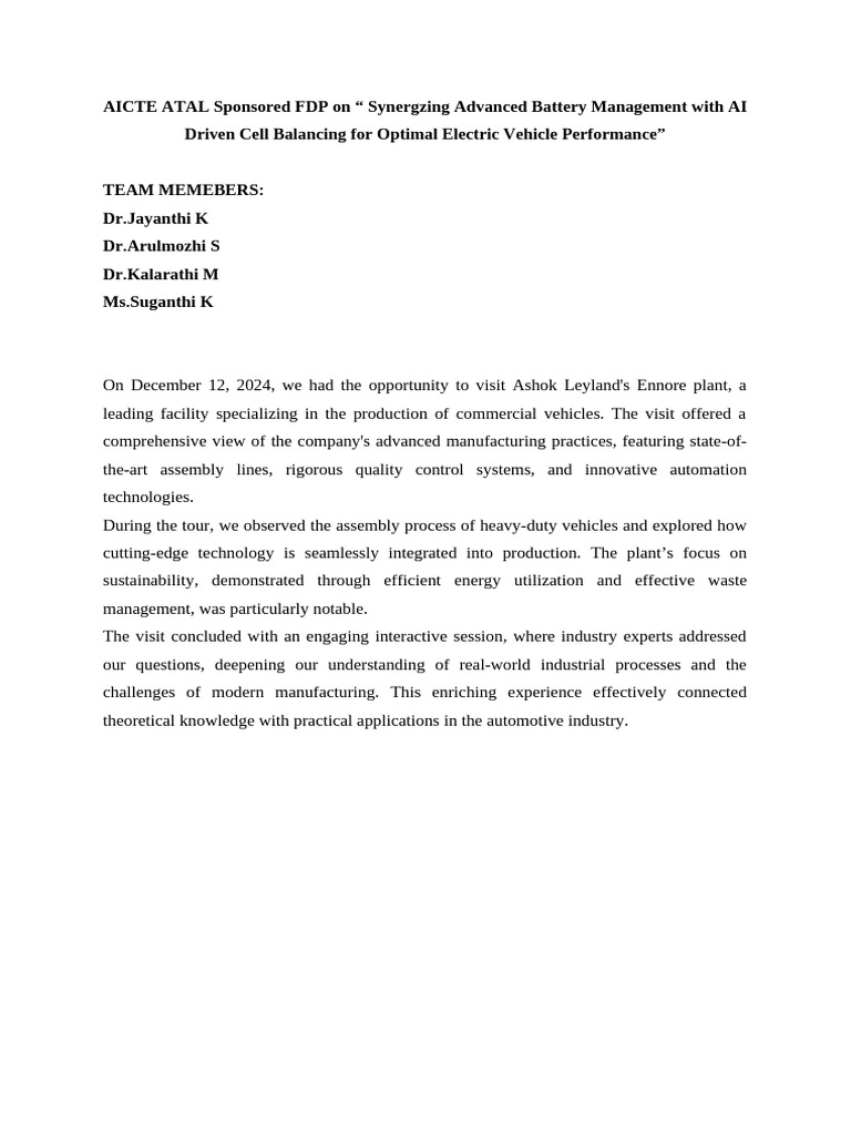 Industrial Visit Report - Team MSEC & SVCE | PDF