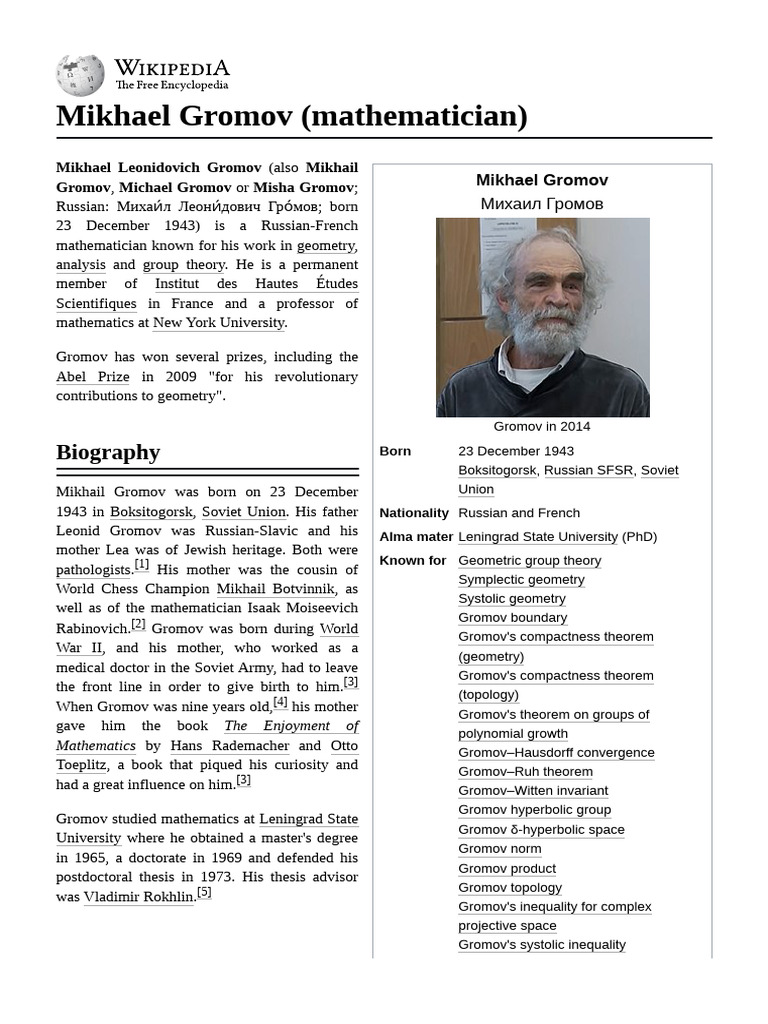 Mikhael_Gromov_(mathematician) | PDF | Mathematical Physics | Topology