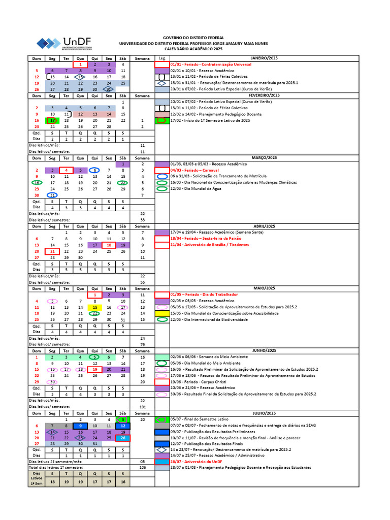 Calendario Academico Anual UnDF - 2025 - Final | PDF | Férias trabalhistas