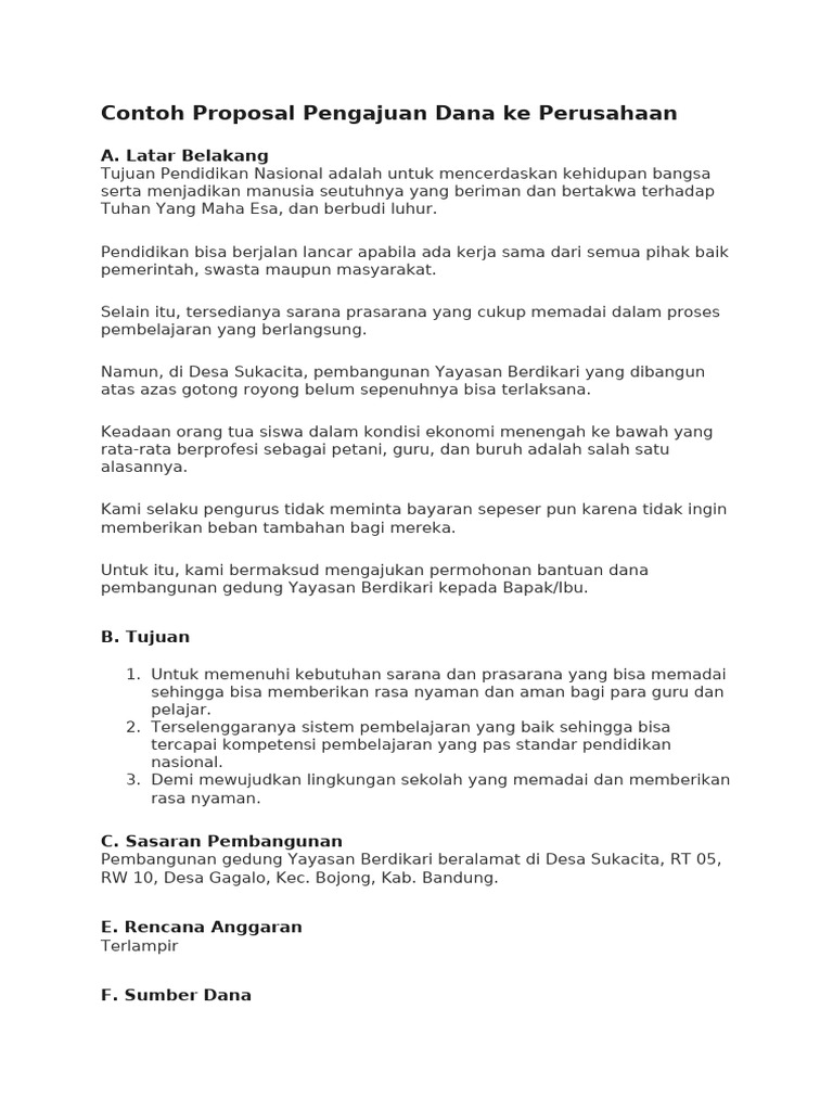 Contoh Proposal Dana untuk Perusahaan | PDF