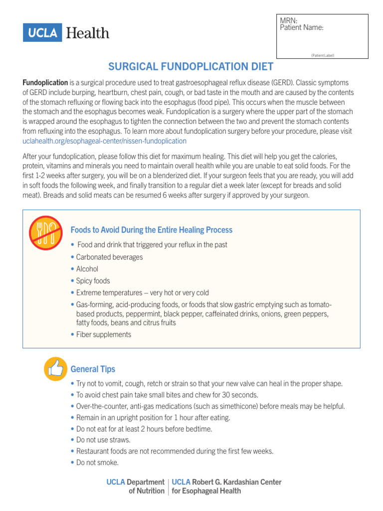 Nutrition Fundoplication Diet | PDF | Gastroesophageal Reflux Disease ...