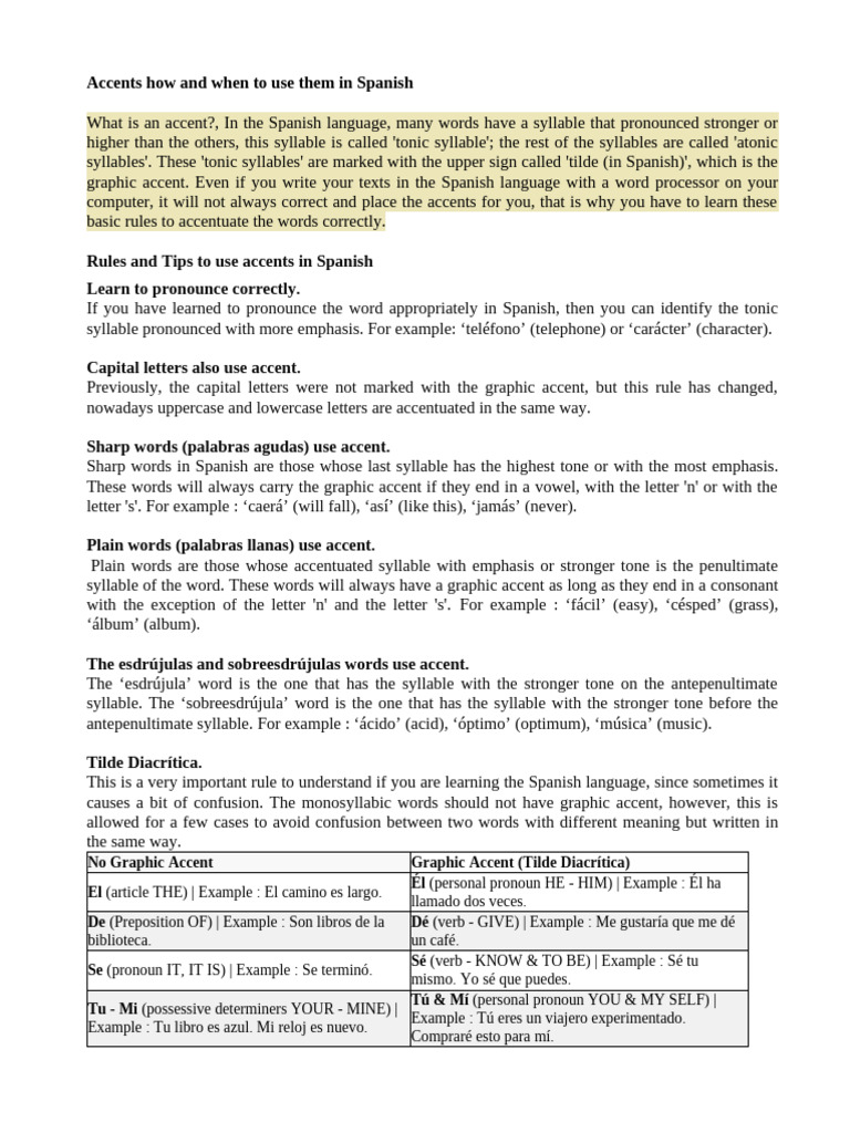 Course Language - Spanish - Accents How and When To Use Them in Spanish ...