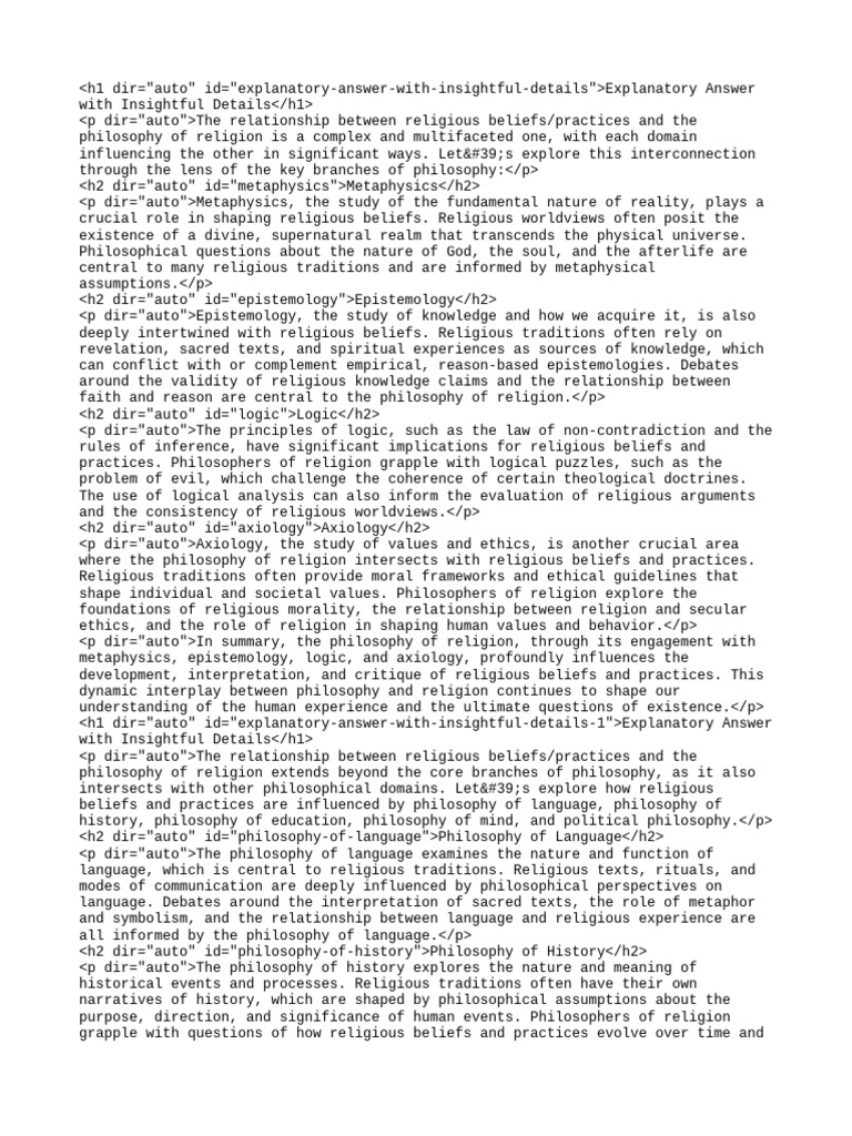 Explain How Religious Beliefs and Practices Is Influenced by Philosophy ...
