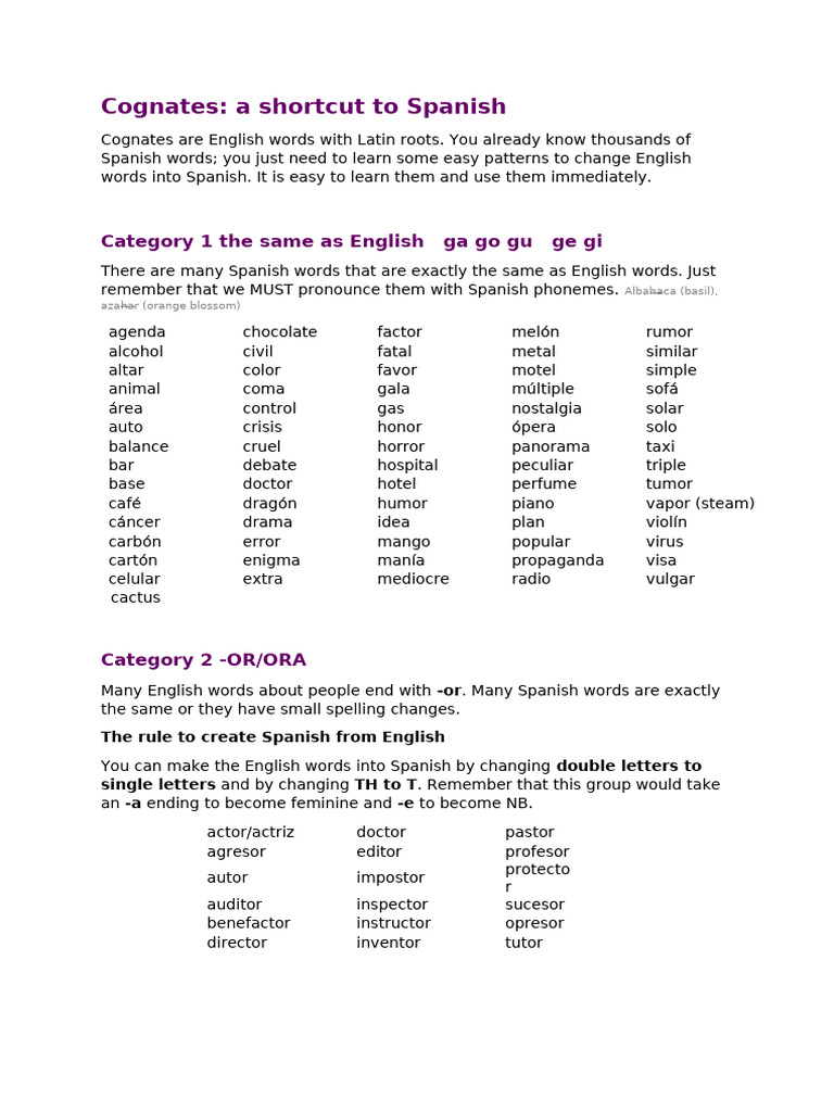 Cognados y Falsos Cognados | PDF