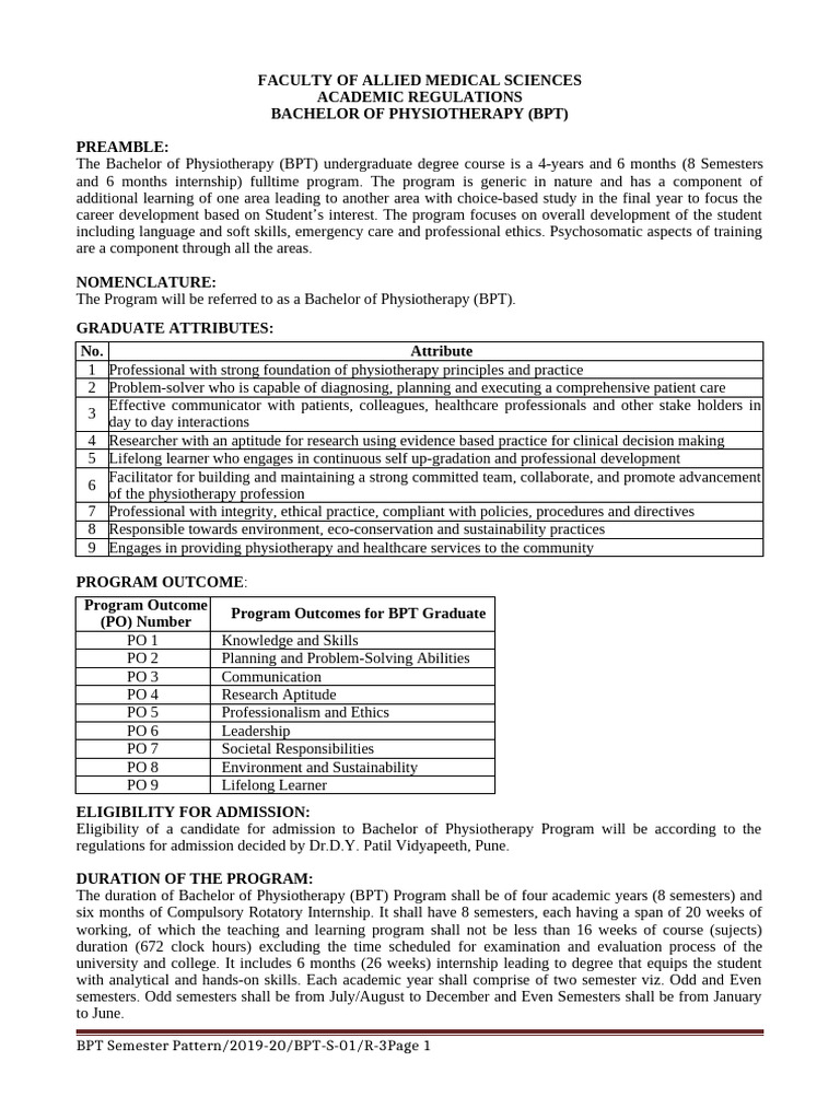 BPT Syllabus F14 - 2019 20-1 | PDF | Bioethics | Physical Therapy