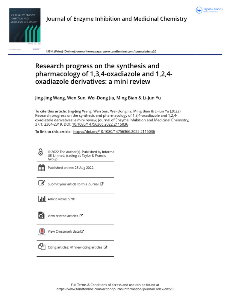 Research progress on the synthesis and pharmacology of 1 3 4-oxadiazole and 1 2 4-oxadiazole ...