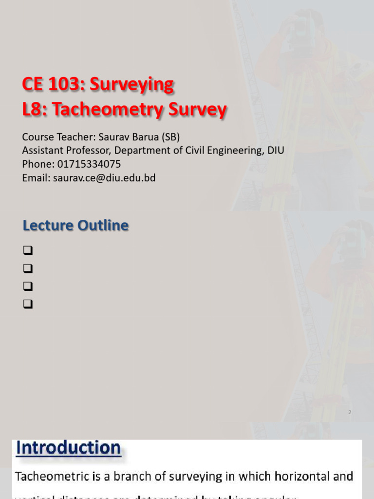 L8, Tacheometry Survey, Spring 24, SB | PDF