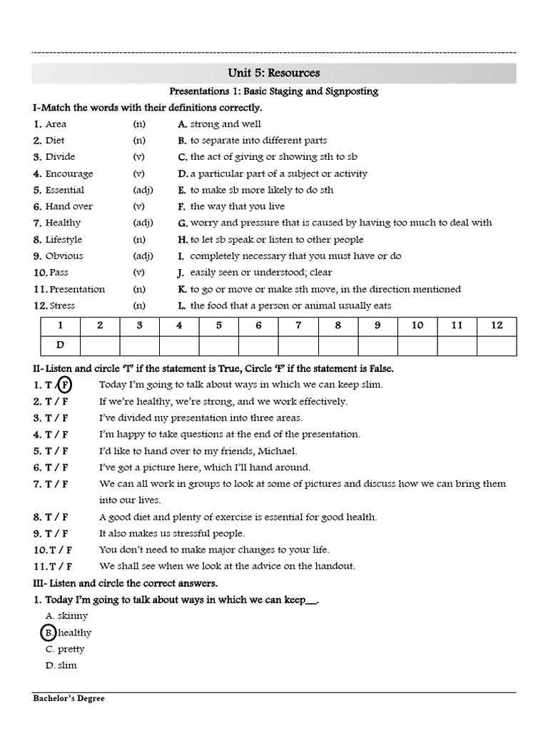 Core English 1A Unit 5 Resources Guide | PDF