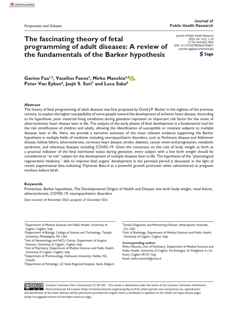 Faa Et Al 2024 The Fascinating Theory of Fetal Programming of Adult ...