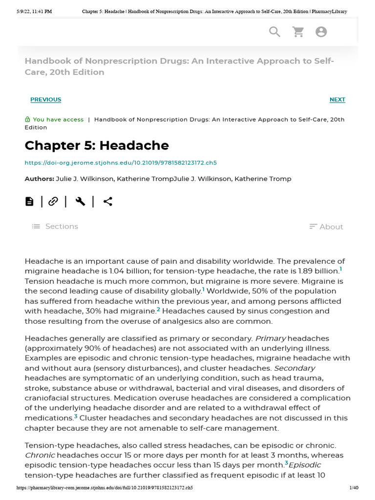 Chapter 5 - Headache | PDF | Headache | Migraine