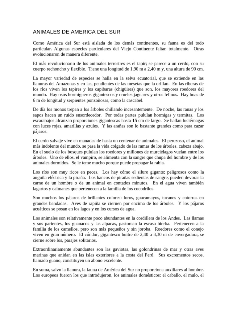 Course Language - Spanish - Animales de America Del Sur | PDF | Aves ...